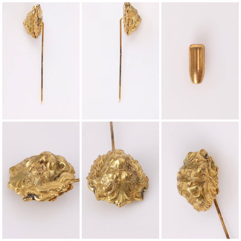 MIRIAM HASKELL c.1950's Gold 3-D Leo Lion Head Lapel Brooch Hat Stick ...