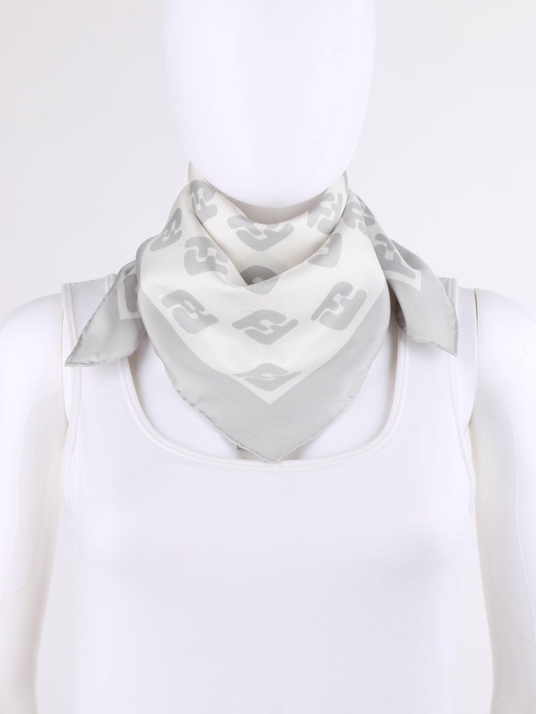 FENDI Winter White and Silver Gray Zucca Print Silk Scarf at 1stDibs ...