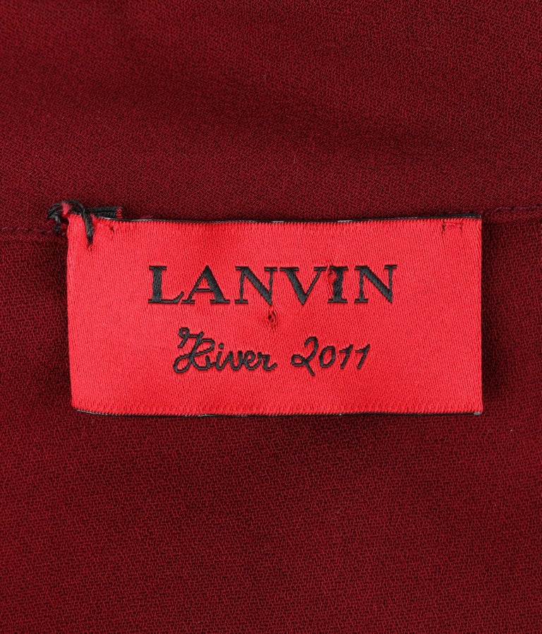 LANVIN A/W 2011 Burgundy Red Wool Asymmetrical Draped Sleeve Cocktail ...