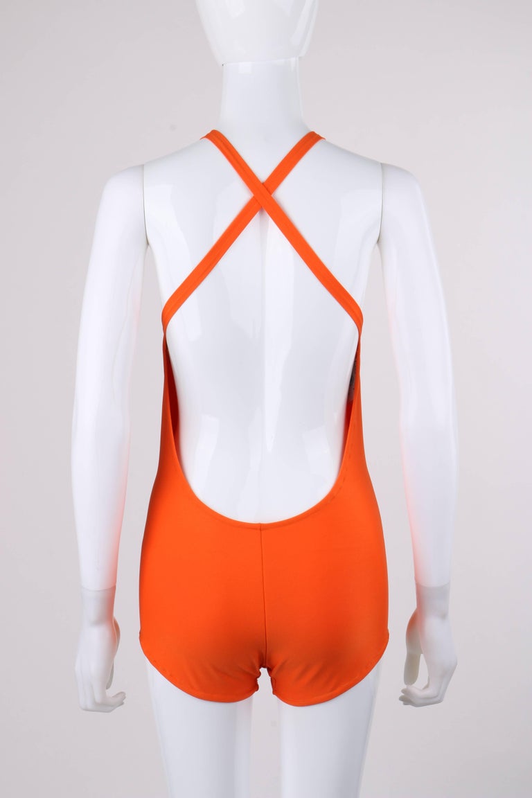 COURREGES c.1960's Orange Criss Cross Back One Piece Bathing Swimsuit ...