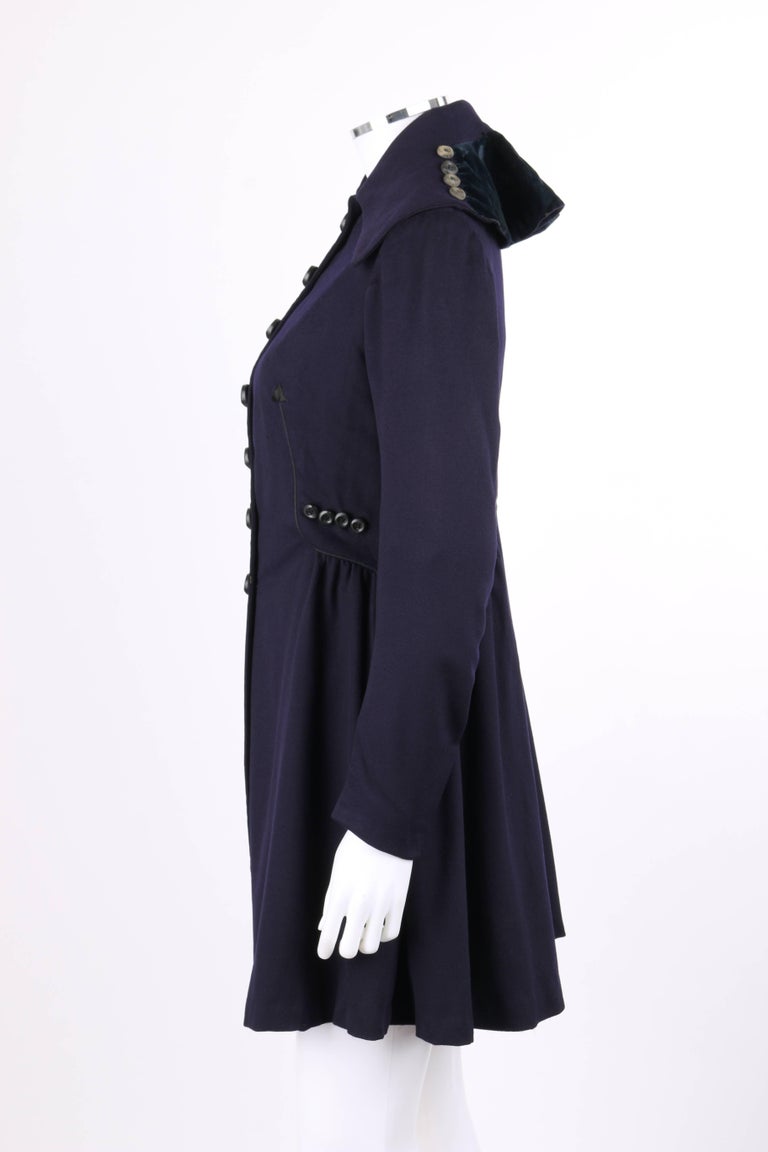 COUTURE c.1910's Edwardian WWI Navy Blue Wool Military Walking Coat For ...