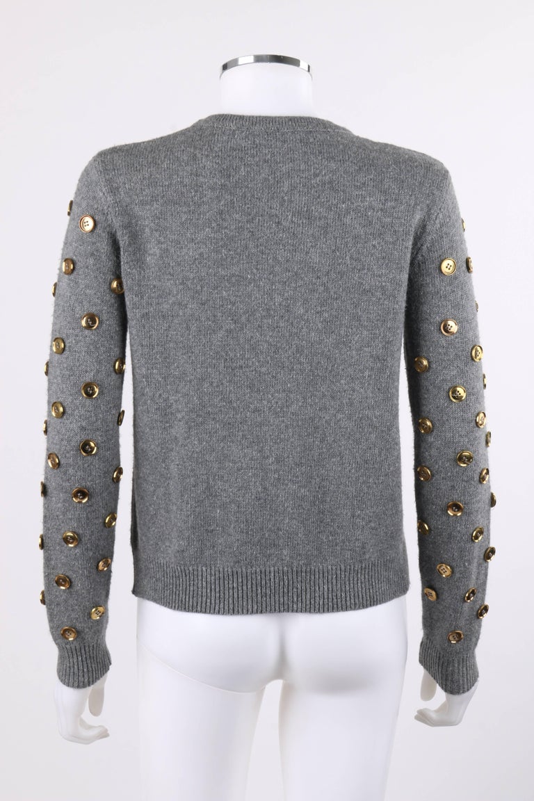 DOLCE and GABBANA Gray Cashmere Gold Button Embellished Crew Neck ...