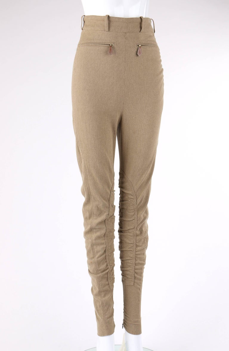 HERMES c.1990's Khaki Brown High Waisted Ruched Equestrian Pants Riding ...