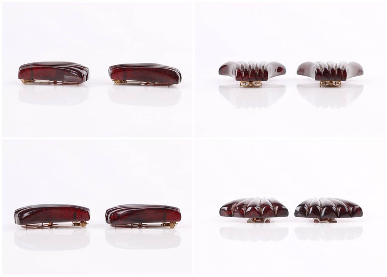 2 Piece Art Deco Garnet Red Glitter Bakelite Fan Dress / Fur Clip Set ...