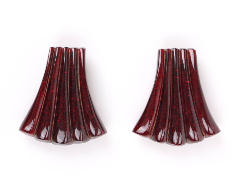 2 Piece Art Deco Garnet Red Glitter Bakelite Fan Dress / Fur Clip Set ...