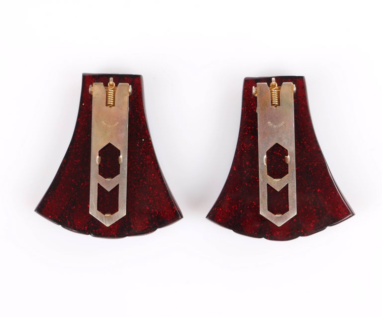 2 Piece Art Deco Garnet Red Glitter Bakelite Fan Dress / Fur Clip Set ...