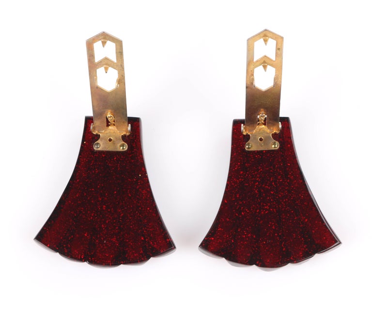 2 Piece Art Deco Garnet Red Glitter Bakelite Fan Dress / Fur Clip Set ...