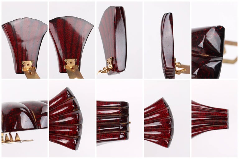 2 Piece Art Deco Garnet Red Glitter Bakelite Fan Dress / Fur Clip Set ...