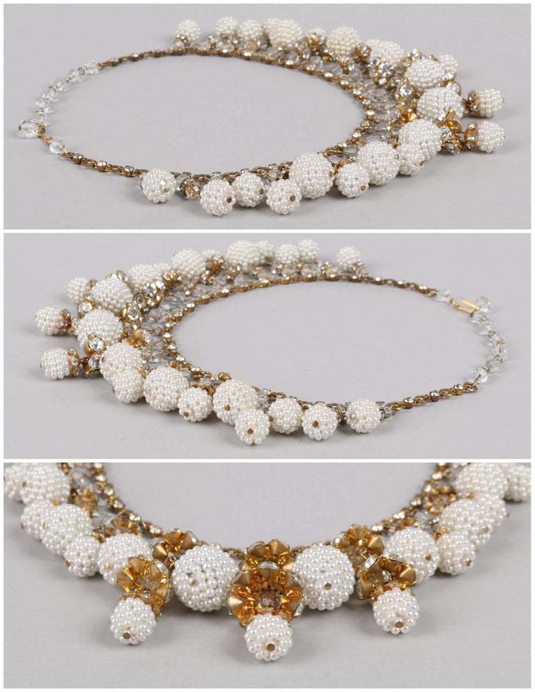 Crystal Rhinestone Pearl Cluster Gold Multi-drop Statement Bib Necklace ...