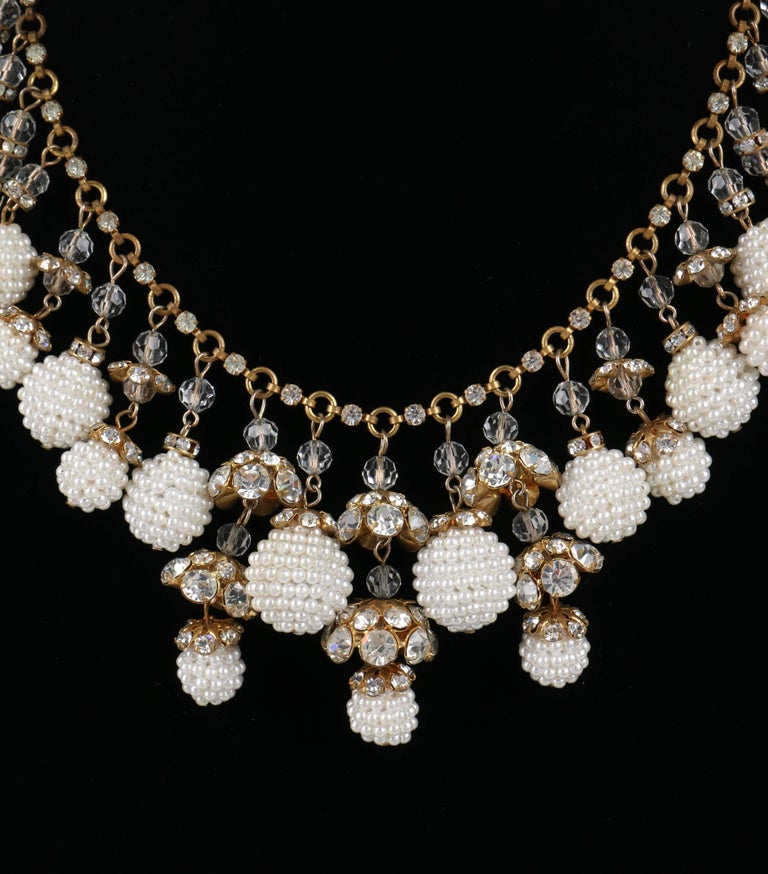 Crystal Rhinestone Pearl Cluster Gold Multi-drop Statement Bib Necklace ...