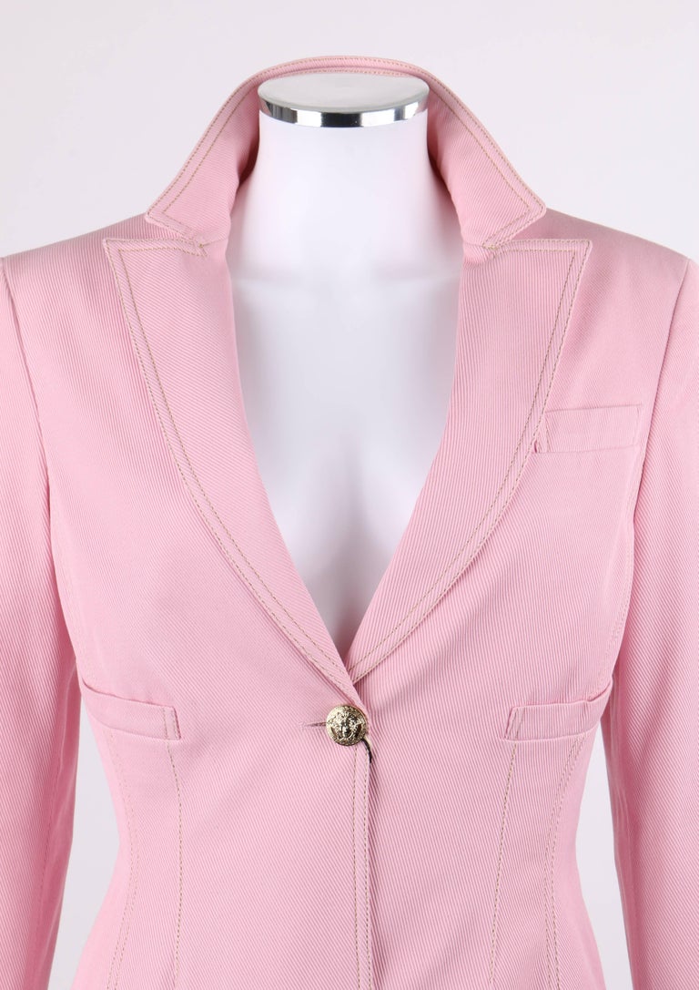 VERSACE S/S 2005 Rose Pink Denim Single Medusa Head Button Blazer ...
