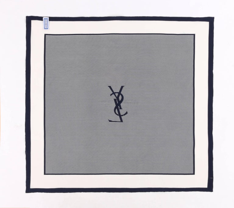 YVES SAINT LAURENT c.1980s YSL Navy Blue White Striped Signature Logo ...