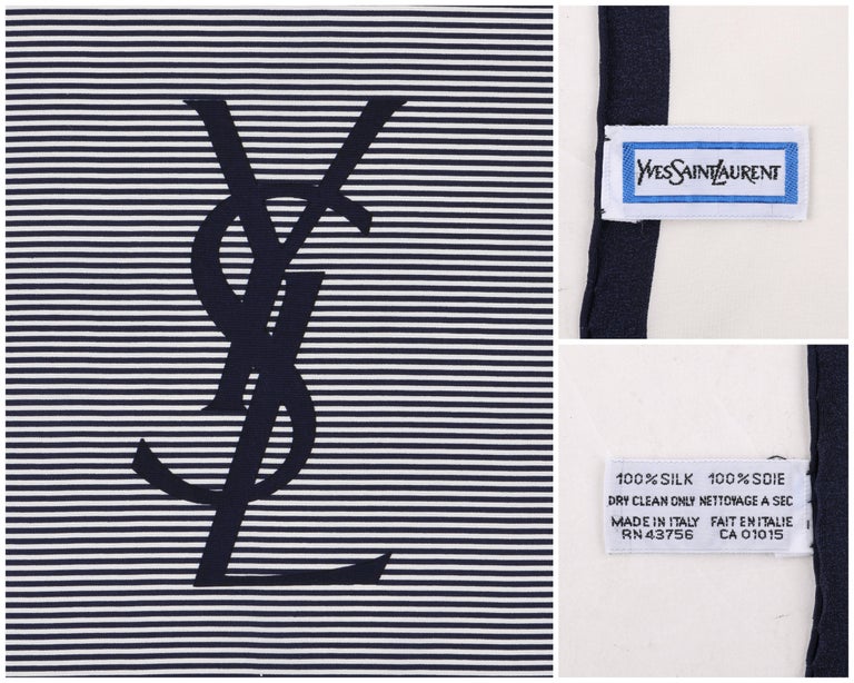 YVES SAINT LAURENT c.1980s YSL Navy Blue White Striped Signature Logo ...