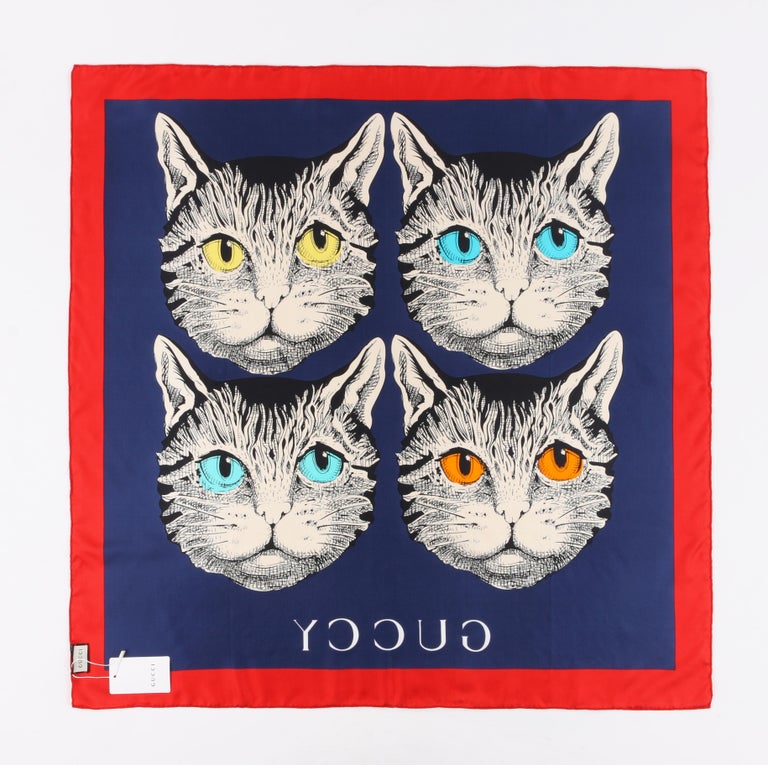 GUCCI Cruise 2018 Guccy "Foulard Forcats Mystic Cat" Silk Scarf NWT at ...