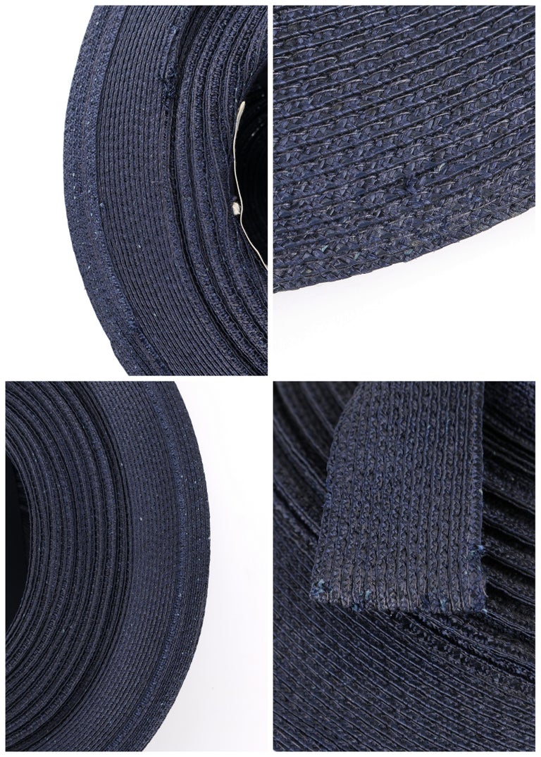 CHRISTIAN DIOR Chapeaux c.1960's Navy Blue Raffia Twisted Bow Cartwheel ...