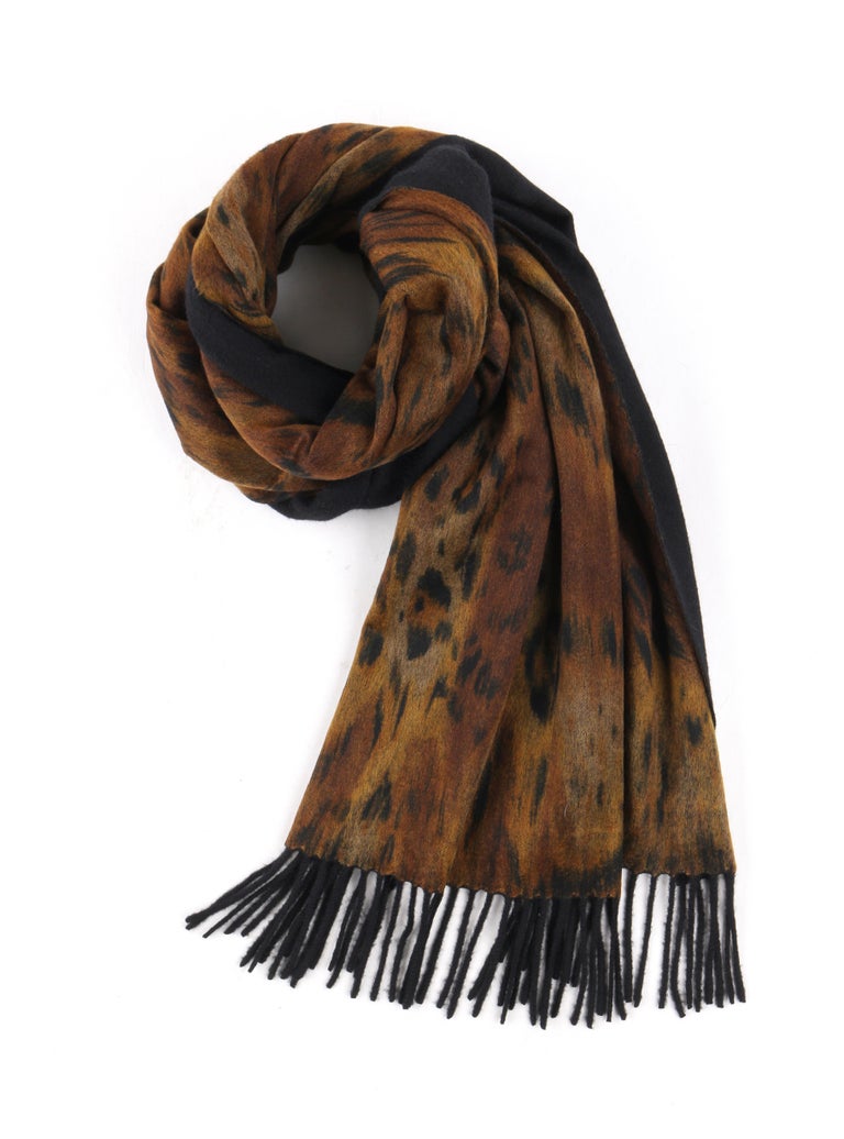 LORO PIANA Leopard Animal Print Cashmere Oblong Fringe Scarf / Wrap For ...