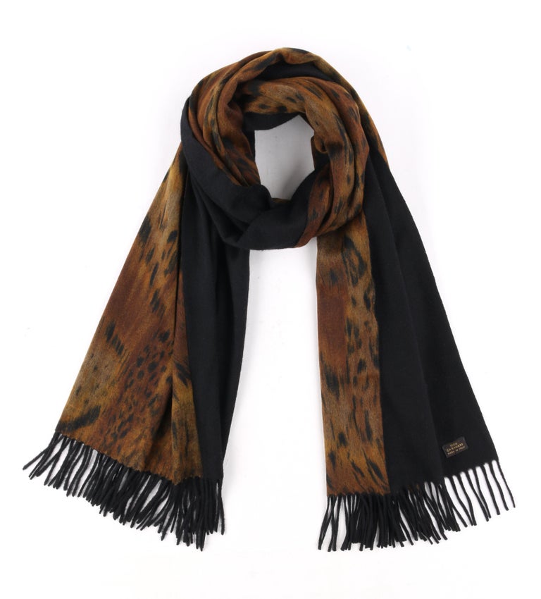 LORO PIANA Leopard Animal Print Cashmere Oblong Fringe Scarf / Wrap For ...