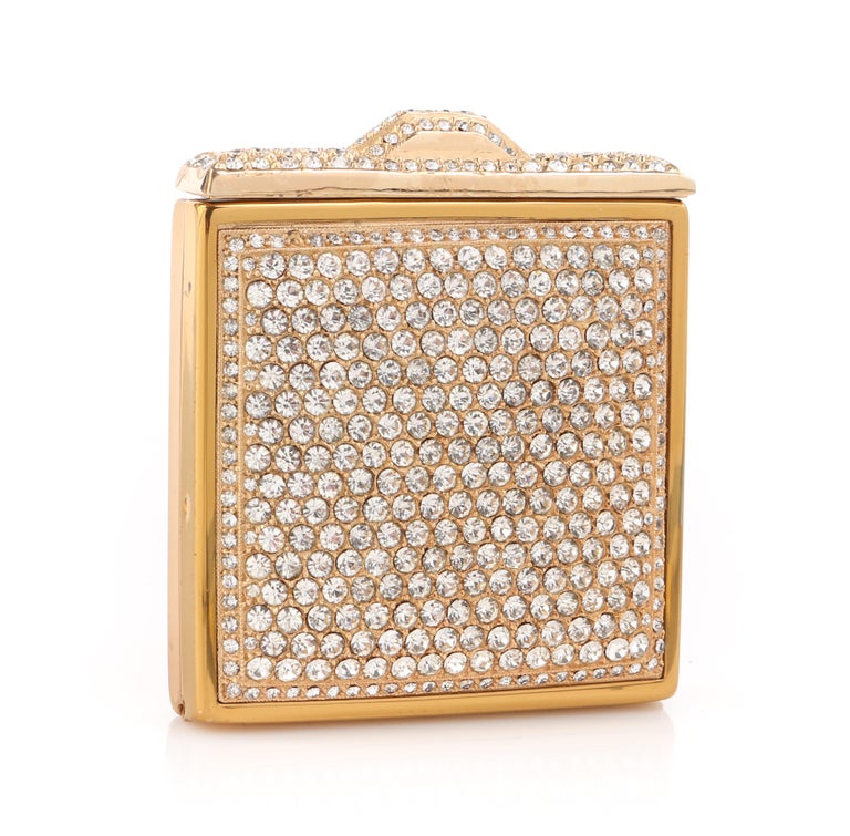 c.1930's Crystal Rhinestone Embellished Brass Square Mirror Compact at ...