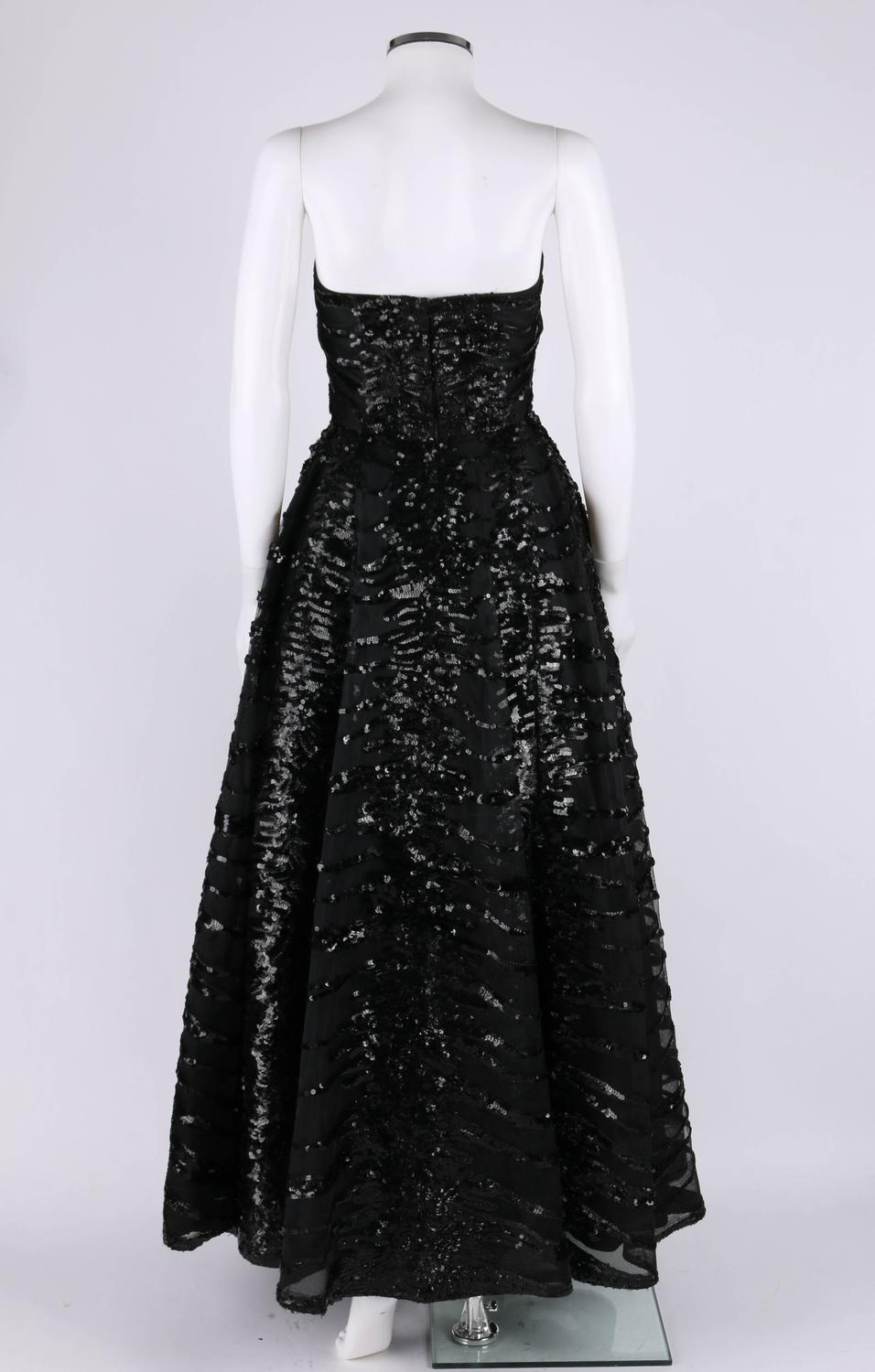 HAUTE COUTURE 1950s Black Sequin Ball Gown Evening Theater Opera Party ...