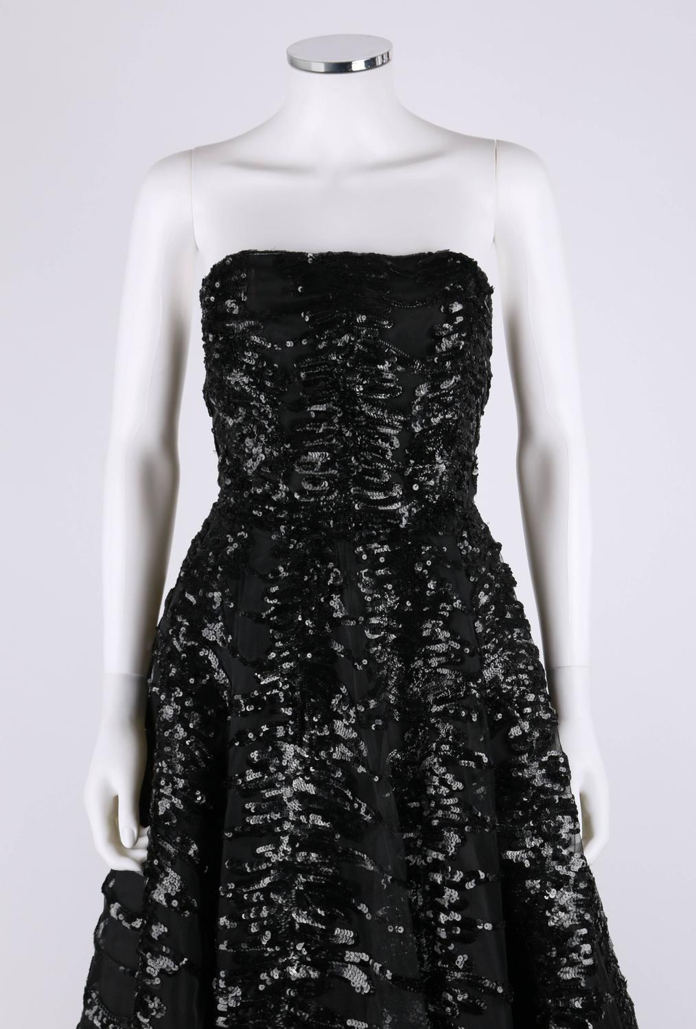 HAUTE COUTURE 1950s Black Sequin Ball Gown Evening Theater Opera Party ...