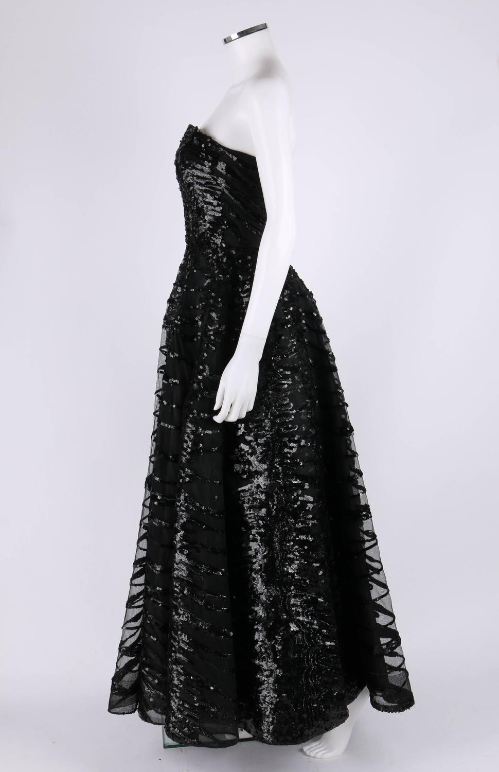 HAUTE COUTURE 1950s Black Sequin Ball Gown Evening Theater Opera Party ...