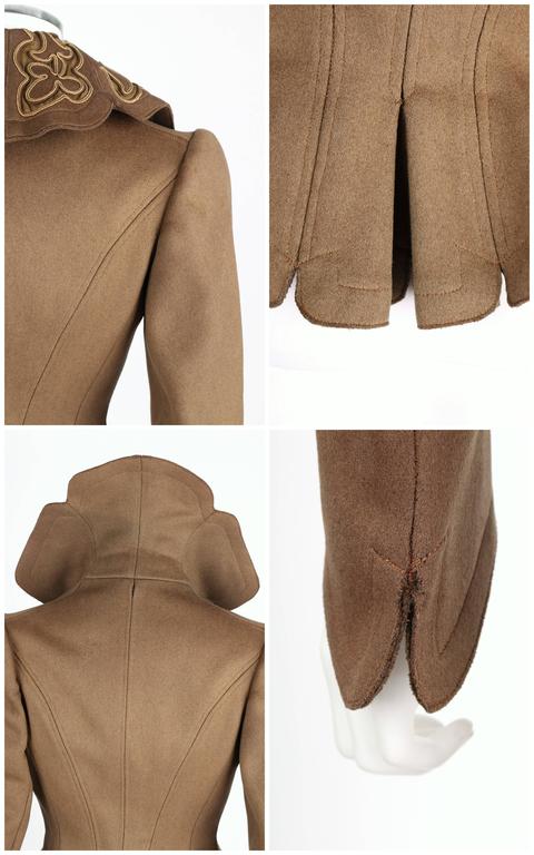 Couture EDWARDIAN c.1900s Vintage Art Nouveau Military Olive Brown Wool ...