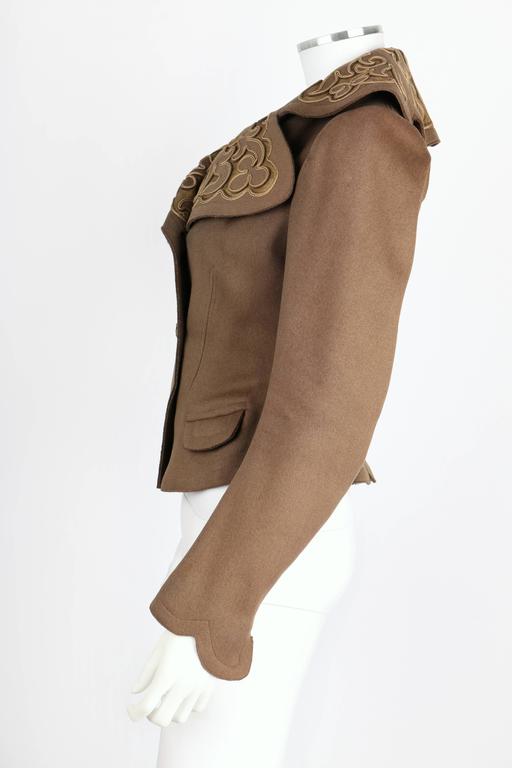 Couture EDWARDIAN c.1900s Vintage Art Nouveau Military Olive Brown Wool ...