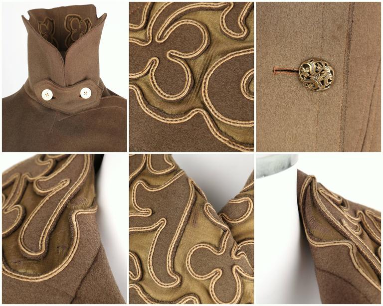 Couture EDWARDIAN c.1900s Vintage Art Nouveau Military Olive Brown Wool ...