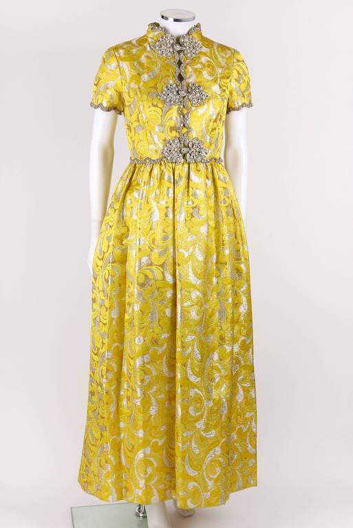 OSCAR de la RENTA c.1968 Yellow Lurex Brocade Silk Beaded Evening Gown ...