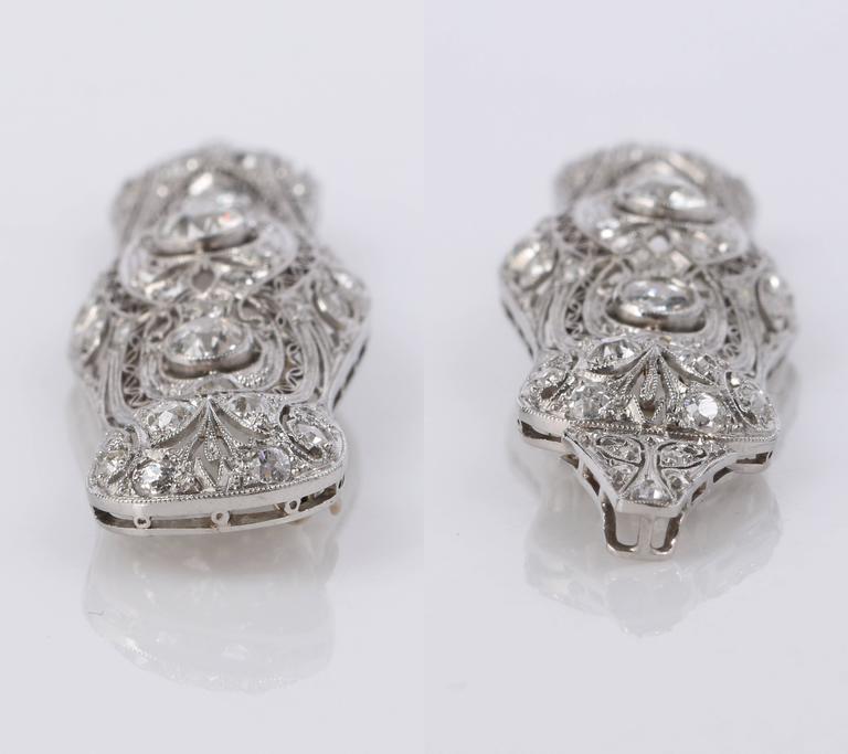 Gregorian c.1915 European Cut Diamond Platinum Foliate Filigree Bar Pin ...