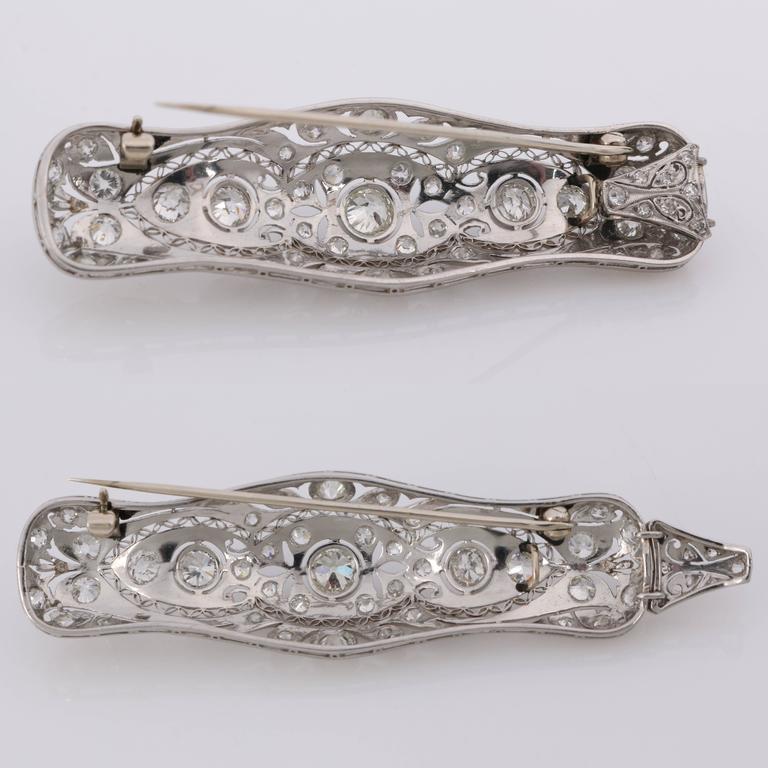 Gregorian c.1915 European Cut Diamond Platinum Foliate Filigree Bar Pin ...