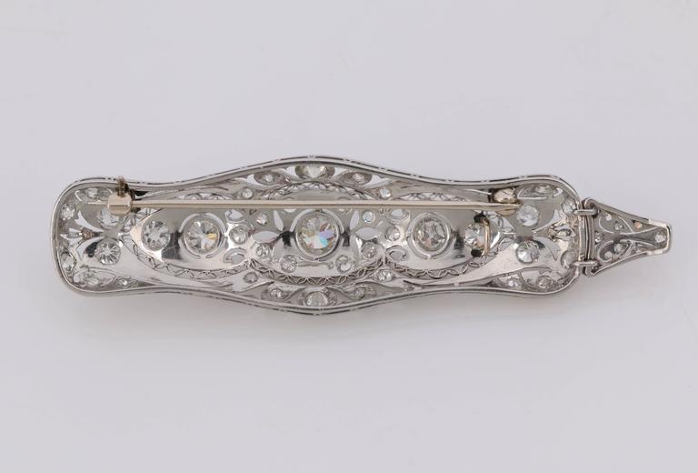 Gregorian c.1915 European Cut Diamond Platinum Foliate Filigree Bar Pin ...