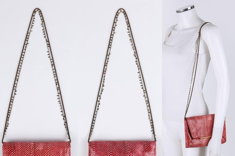 LANVIN "Mai Tai" Red Genuine Python Snakeskin Envelope Clutch Handbag ...