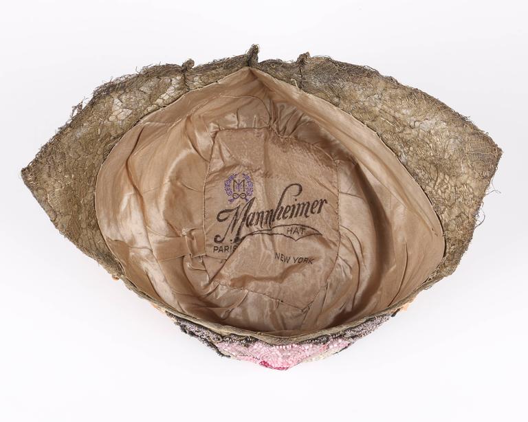 MANNHEIMER c.1920's Gold Lace Floral Glass Bead Sequin Helmut Flapper ...