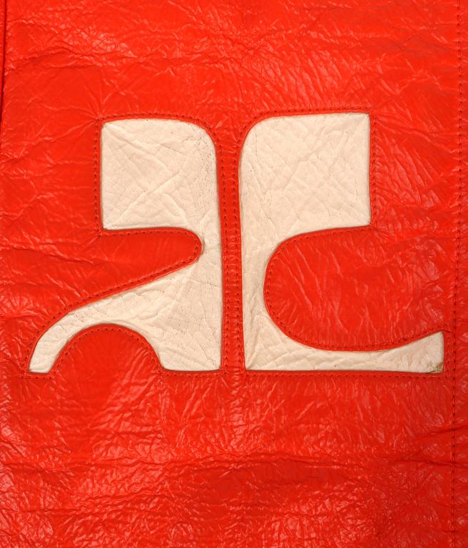 COURREGES PARIS c.1970's Orange Signature Logo Mod Vinyl Faux Leather ...