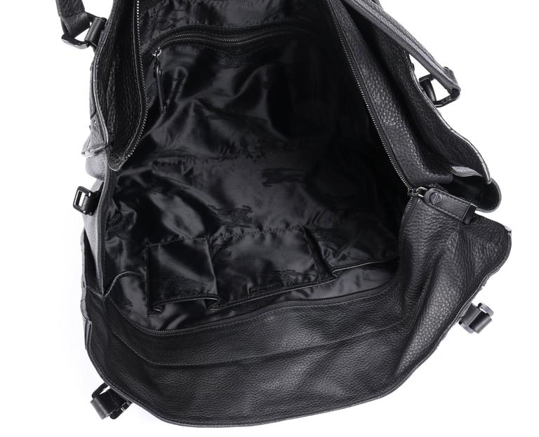 BURBERRY "Knight Warrior" Black Leather Large Shoulder Bag Convertible ...