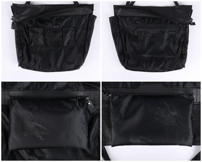 BURBERRY "Knight Warrior" Black Leather Large Shoulder Bag Convertible ...