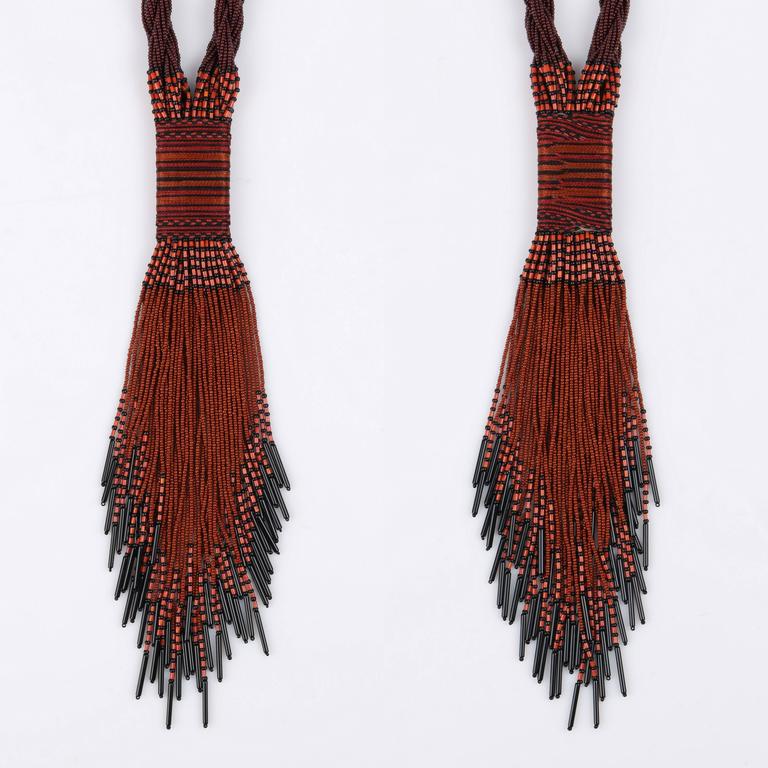 SUSAN GREEN "NLT" Long Beaded Fiber Wrapped Fringe Artware Statement ...