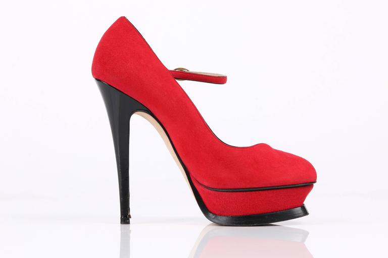 YVES SAINT LAURENT S/S 2007 "Tribute Mary Jane" YSL Red Suede Platform ...