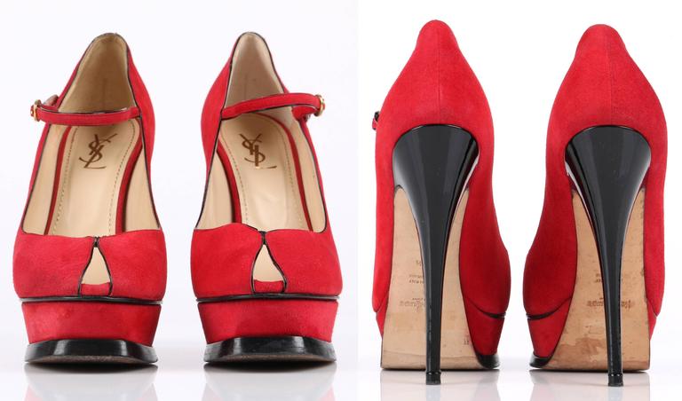 YVES SAINT LAURENT S/S 2007 "Tribute Mary Jane" YSL Red Suede Platform ...