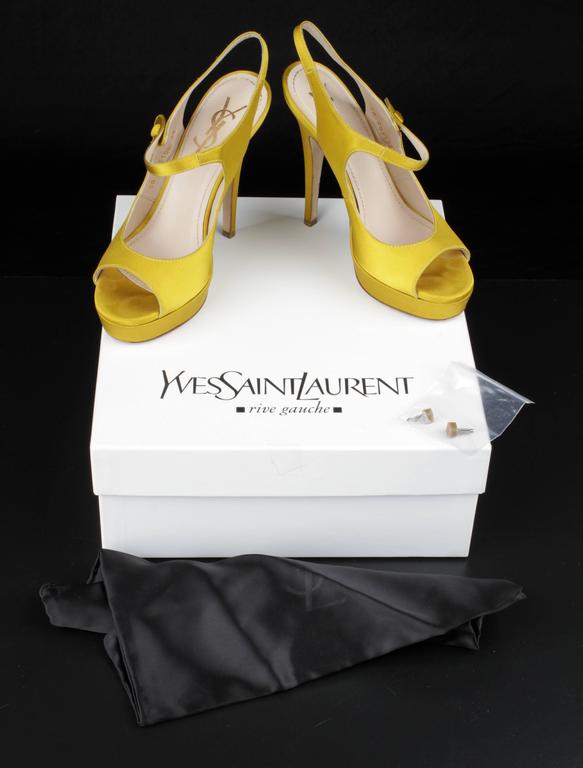 YVES SAINT LAURENT "Tribute" YSL Yellow Topaz Satin Platform Sandal ...