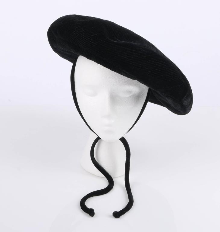 YVES SAINT LAURENT c.1960's YSL Mod Black Velvet Saucer Tam Hat at ...