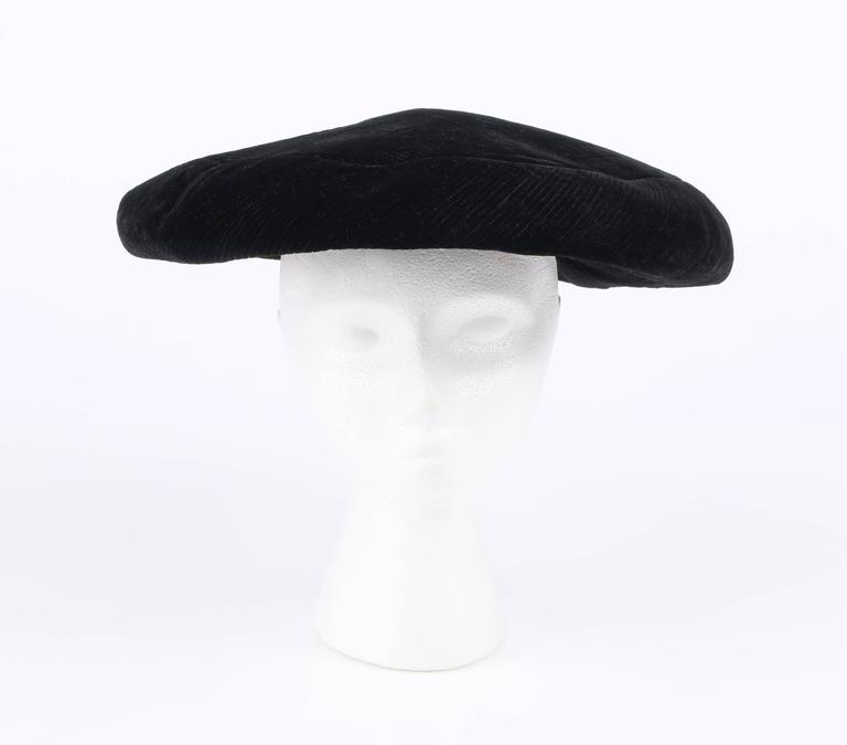 YVES SAINT LAURENT c.1960's YSL Mod Black Velvet Saucer Tam Hat at ...