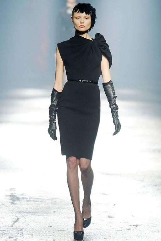 LANVIN A/W 2009 Black Neoprene Stretch Twist Bow Sheath Cocktail Dress ...
