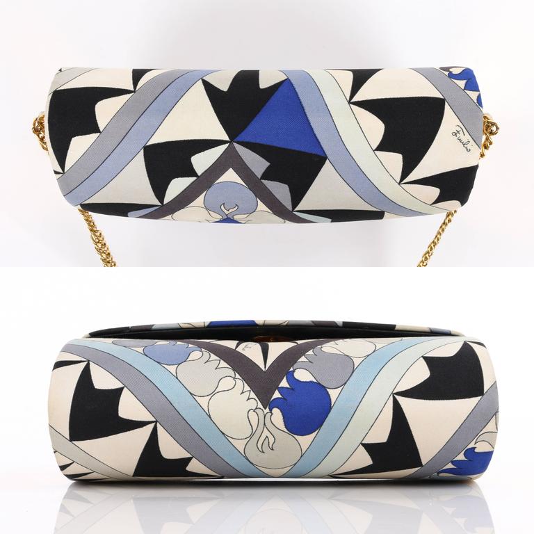 EMILIO PUCCI c.1960's Blue Floral Signature Print Silk Cylindrical ...