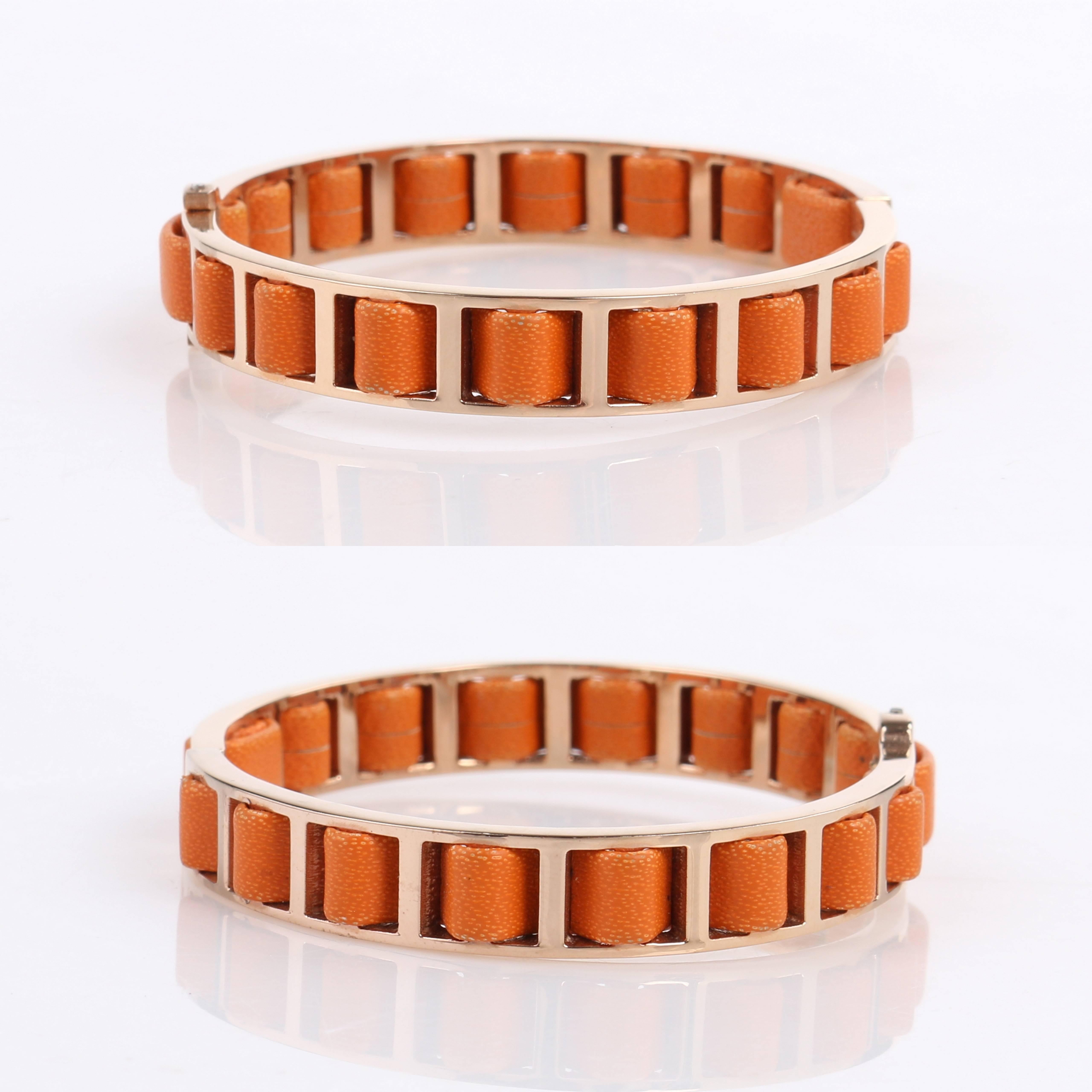 FENDI S/S 2011 "Fendista" Orange Woven Nappa Leather Gold Bangle ...