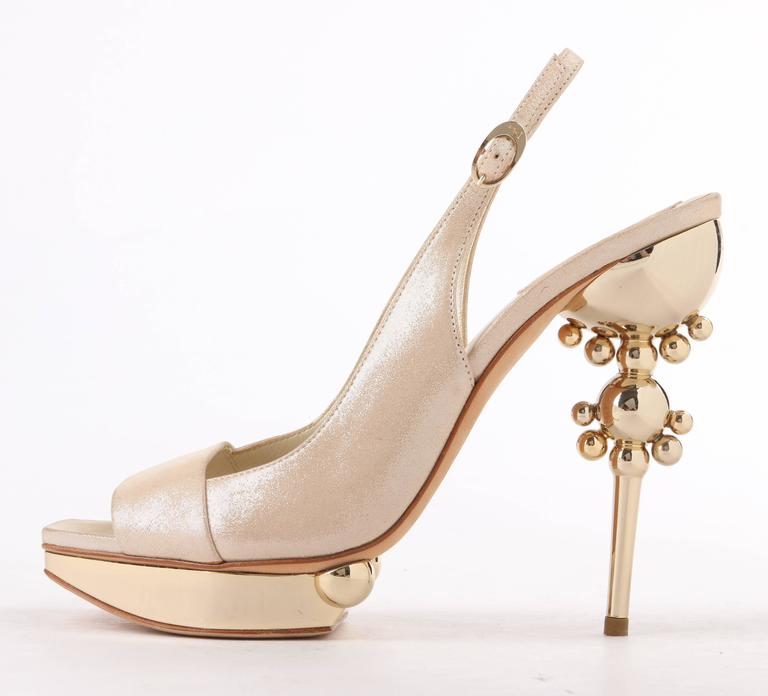 Christian Dior Resort 2008 Beige Metallic Gold Suede Sculpted Heel Platform Pump At 1stdibs