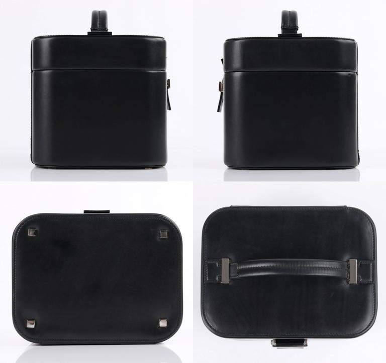 GUCCI Black Genuine Leather Structured Train Case Cosmetic Travel Bag ...