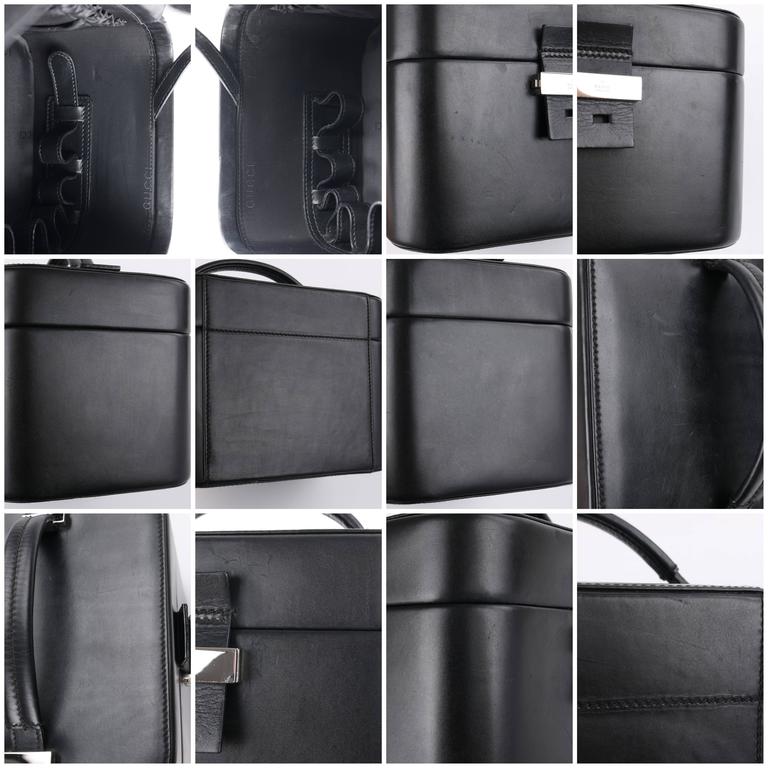 GUCCI Black Genuine Leather Structured Train Case Cosmetic Travel Bag ...