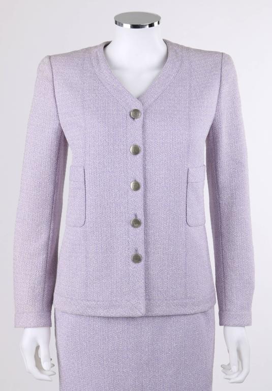 CHANEL S/S 1998 2 Pc Classic Lilac and White Wool Tweed Suit Blazer ...